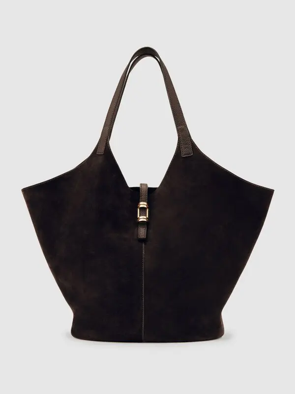 REISS Lyra Leather And Suede Tote Bag - Chocolate