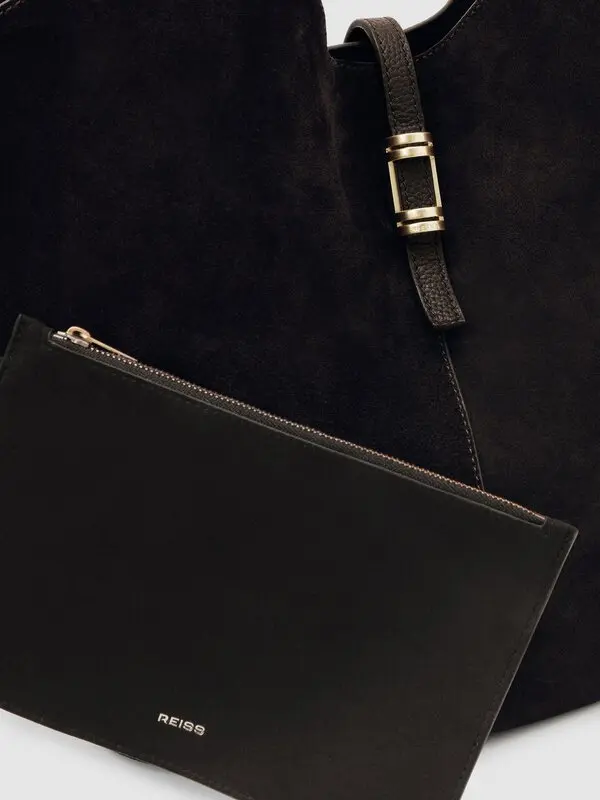 REISS Lyra Leather And Suede Tote Bag - Chocolate