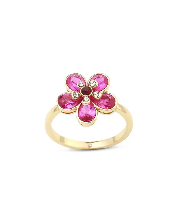 Aqua Cubic Zirconia Flower Cocktail Ring - Pink Multi