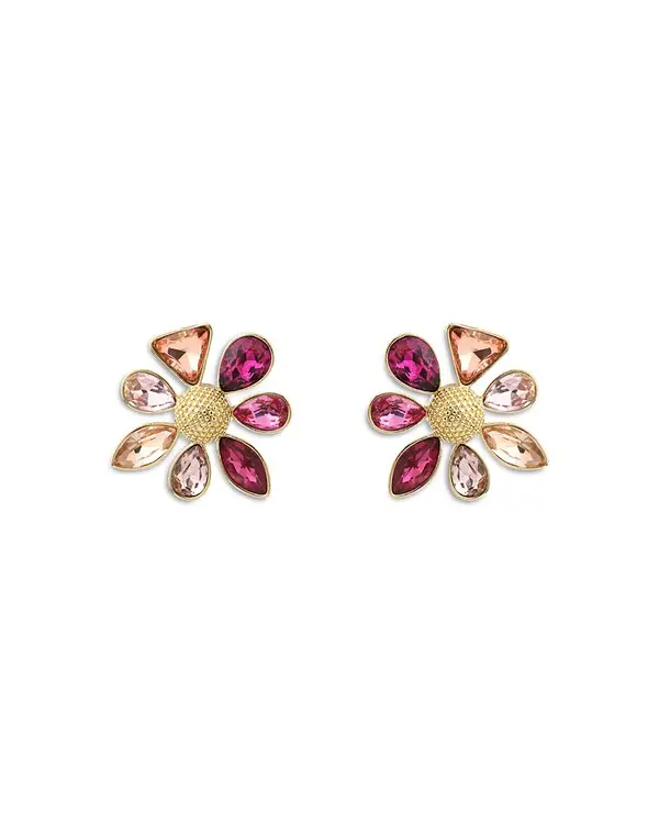 Aqua Cubic Zirconia Flower Stud Earrings - Pink Multi