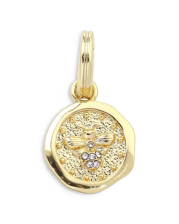 Aqua Pave Bee Disc Charm - Gold