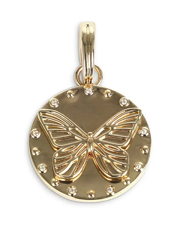 Aqua Pave Butterfly Disc Charm - Gold