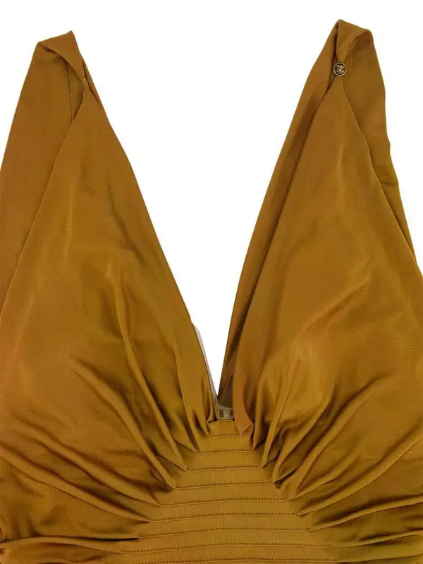 Versace Pleated V-neck Gown - Brown