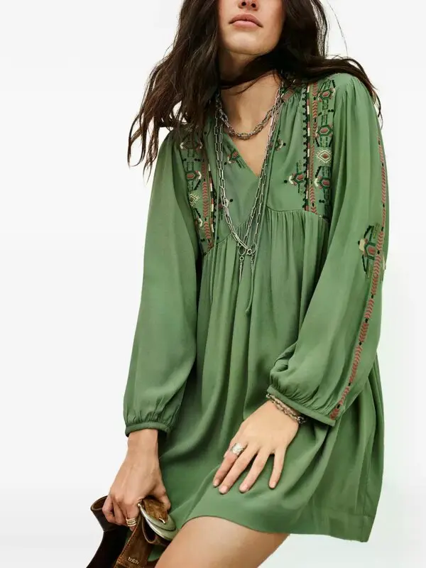 Ba&sh Telma Embroidered V-neck Dress - Green