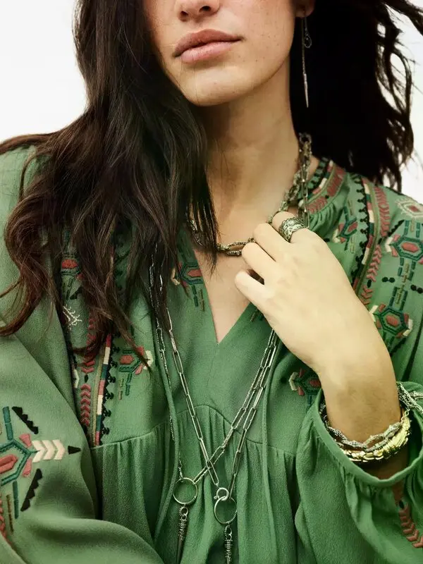 Ba&sh Telma Embroidered V-neck Dress - Green