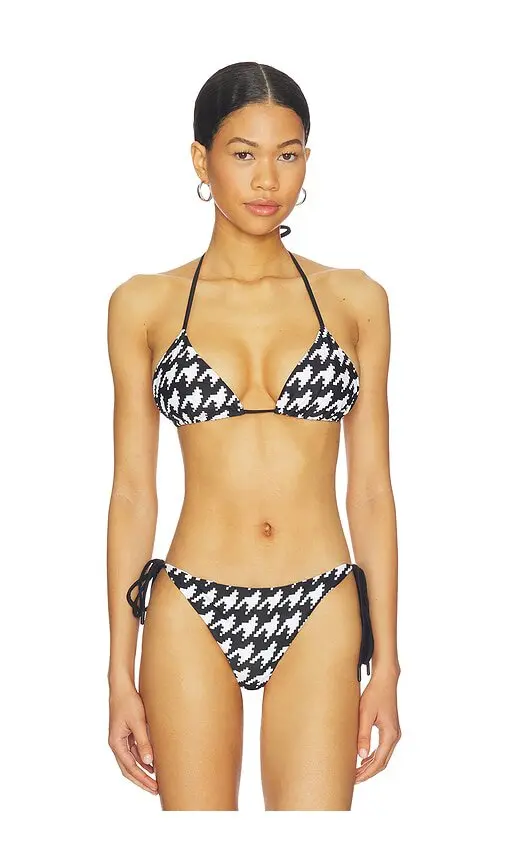 Perfect Moment Bikini Top - Houndstooth  Black & Snow White