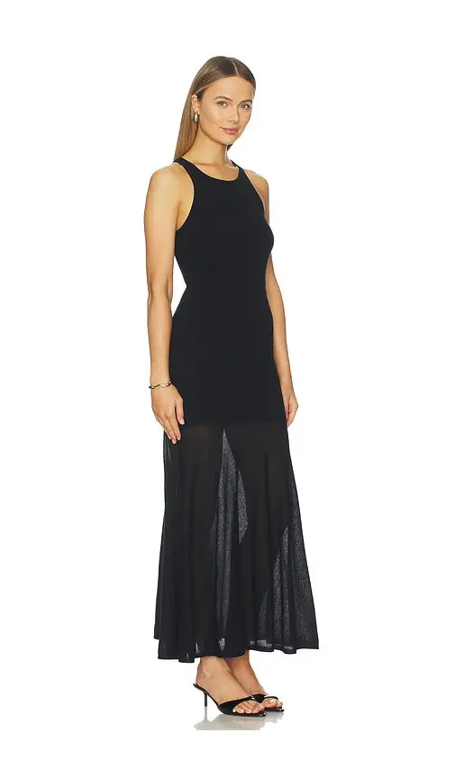 Naadam Super Fine Crepe Long Dress With Sheer Skirt - Black | Editorialist