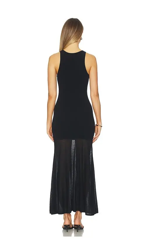 knee length dresses for ladies Phan Huy Black Sheer Lace Silk Dress with Cut-Out Top