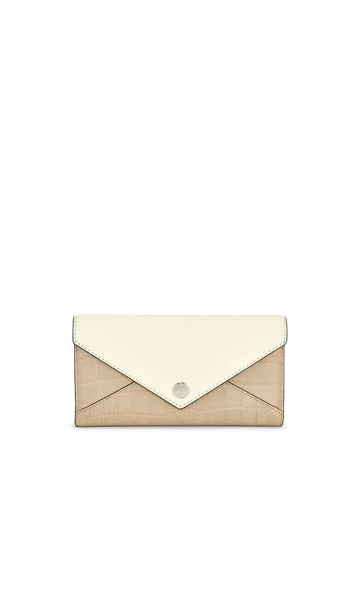 Tory Burch Color Block Envelope Long Wallet In Tan - Soft Custard Multi