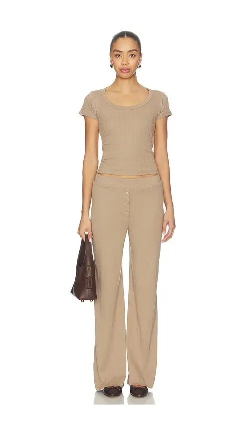 VIR VITA Pointelle Scoop Tee - Bark