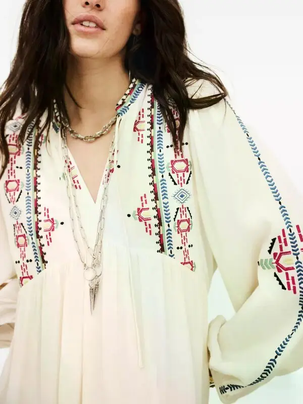 Ba&sh Telma Embroidered V-neck Dress - Neutrals