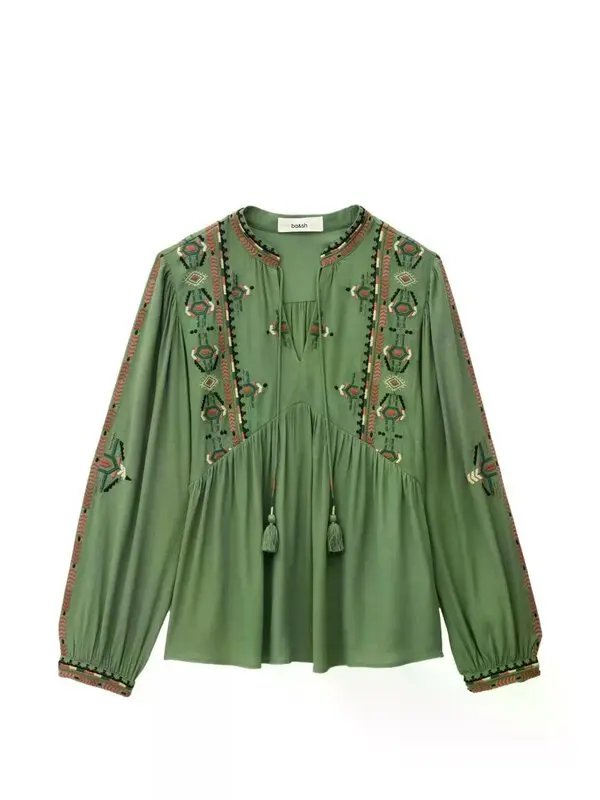 Ba&sh Tilt Embroidered V-neck Top - Green