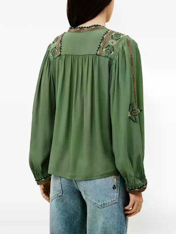 Ba&sh Tilt Embroidered V-neck Top - Green