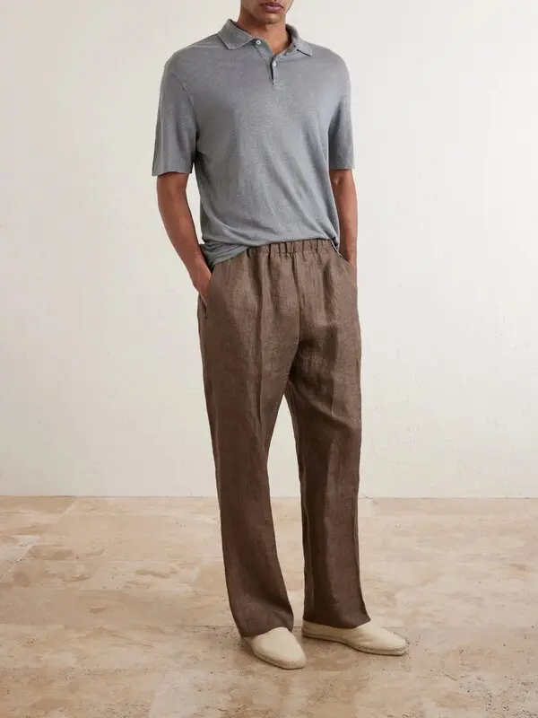 Hartford Knitted Linen Polo Shirt - Gray