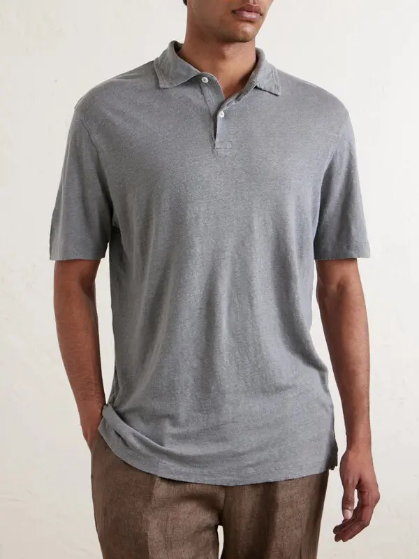Hartford Knitted Linen Polo Shirt - Gray