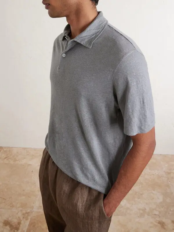 Hartford Knitted Linen Polo Shirt - Gray