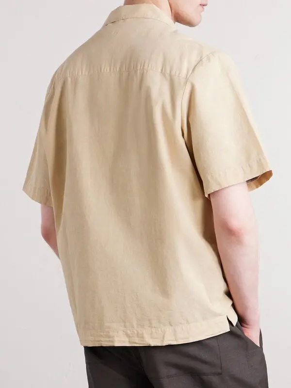A.p.c. Jude Camp-collar Organic Cotton And Linen-blend Shirt - Neutrals