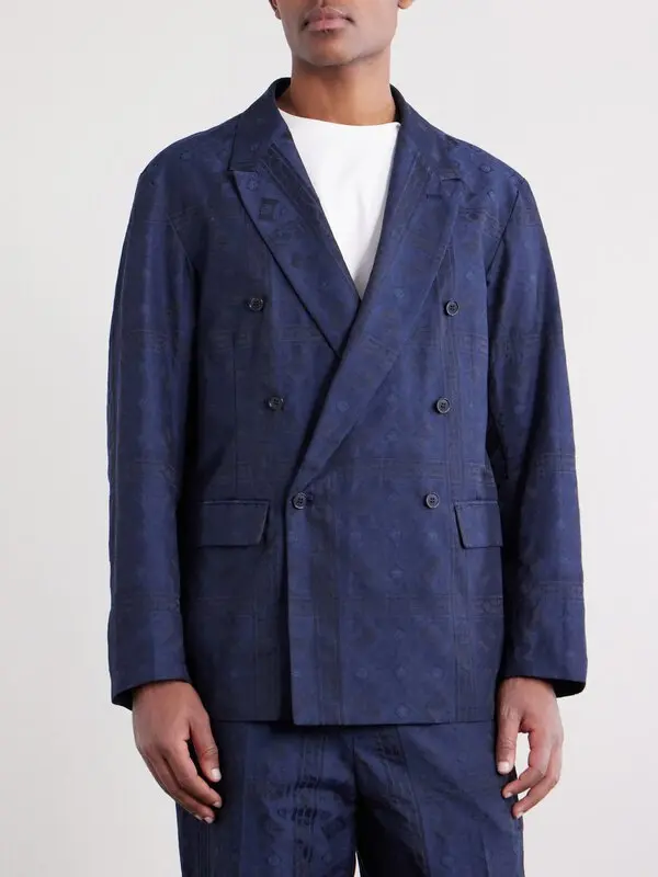 Blue Blue Japan Double-breasted Cotton-blend Jacquard Suit Jacket