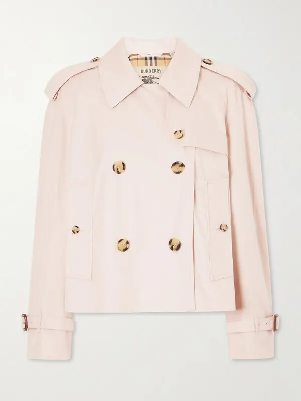 Burberry Belted Cotton Gabardine Cropped Trench Jacket - Pink