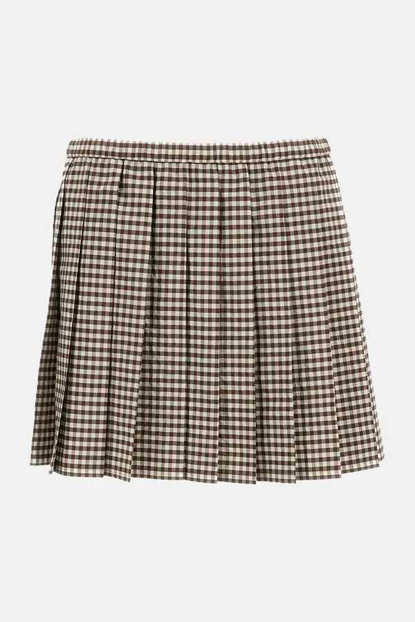Moncler Gingham Cotton-blend Pleated Miniskirt - Brown