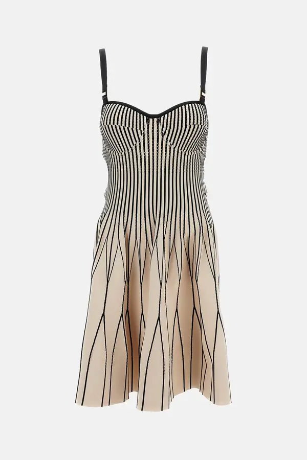 Elisabetta Franchi Bicolor Knitted Dress - Beige