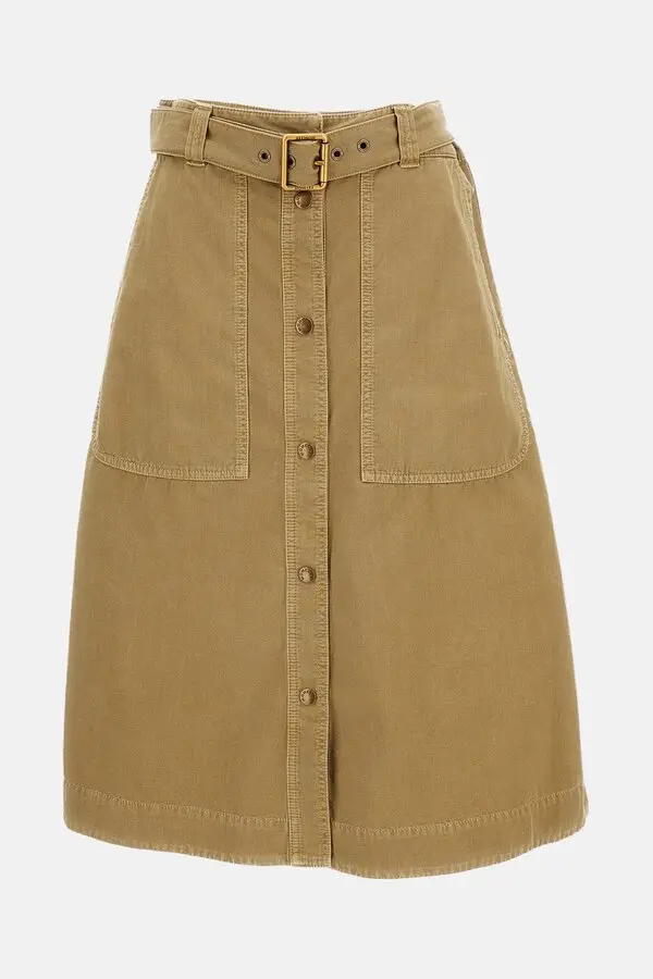 Moncler Cotton Cargo Midi Skirt With Belt - Beige