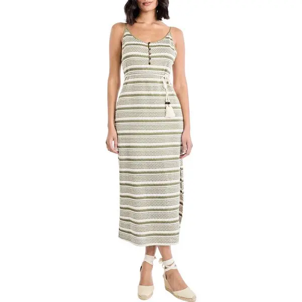 THE GOOD JOURNEY Geometric Stitch Tie Waist Sweater Dress