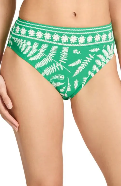 Robin Piccone Hailey High-waist Bikini Bottom - Emerald/ecru