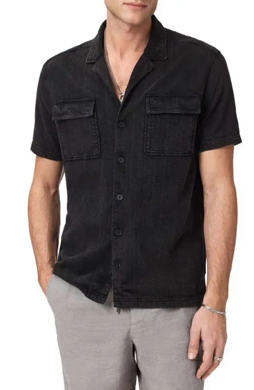 John Varvatos Amadora Organic Cotton Button-up Camp Shirt - Black