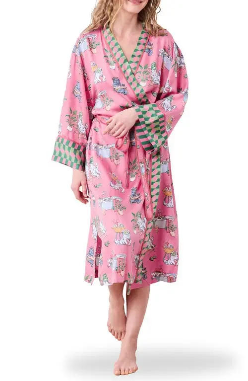 PRINTFRESH Satin Robe - Pink Polish
