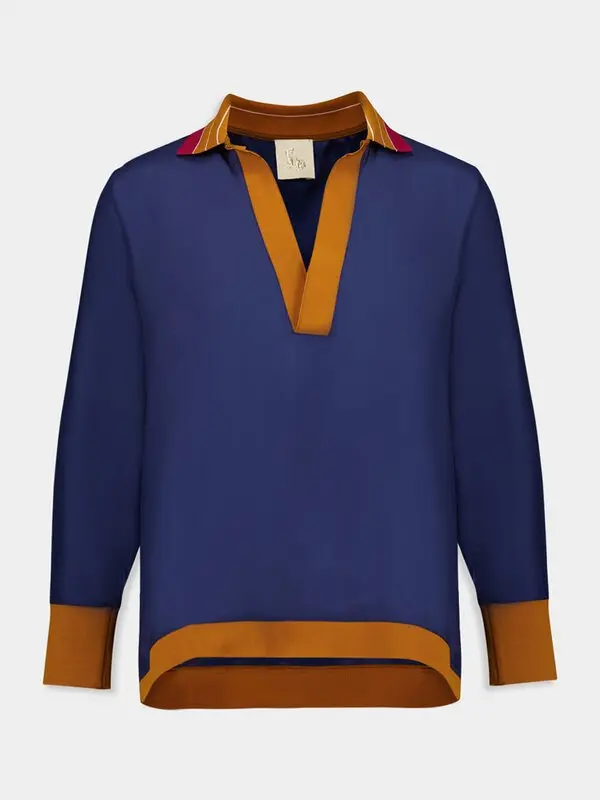 PAULA Diane Silk V-neck Top - Blue
