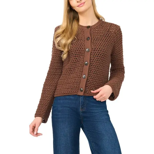 Halogen Open Stitch Button Front Cardigan - Carafe