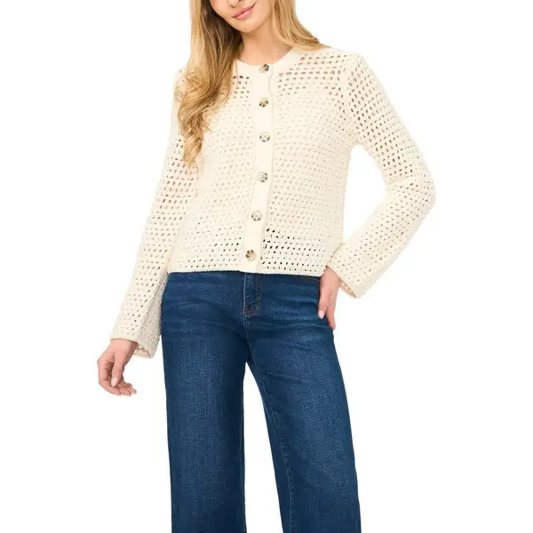 Halogen Open Stitch Button Front Cardigan - Eggnog