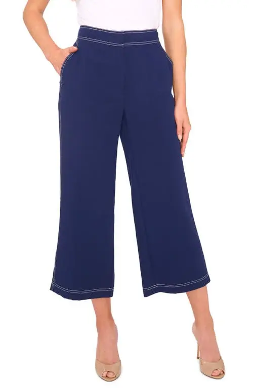 Halogen Contrast Stitch Crop Straight Leg Pants - Twilight Blue