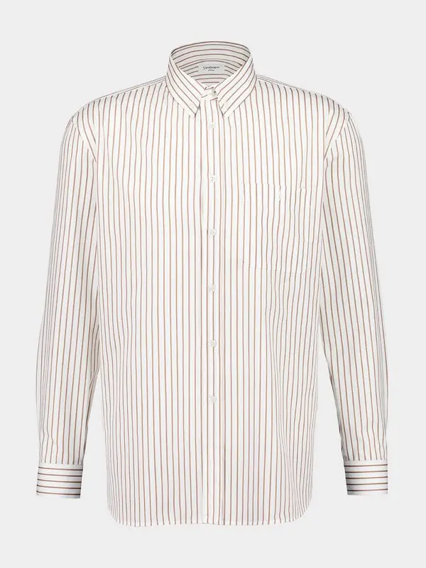Saint Laurent Cassandre Striped Cotton Poplin Shirt - Orange