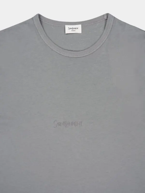 Saint Laurent Short-sleeve Crewneck Cotton T-shirt - Grey