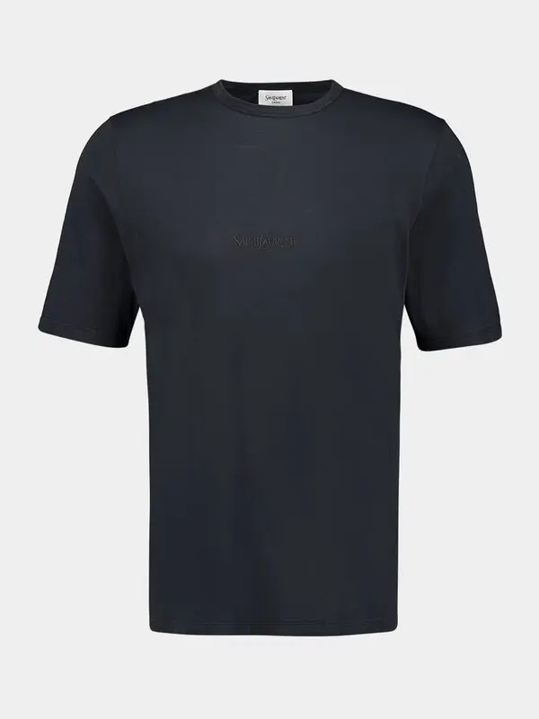 Saint Laurent Tonal Embroidered Cotton T-shirt - Black