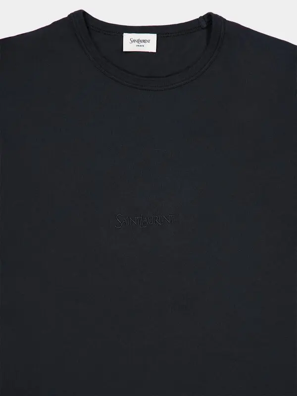 Saint Laurent Tonal Embroidered Cotton T-shirt - Black