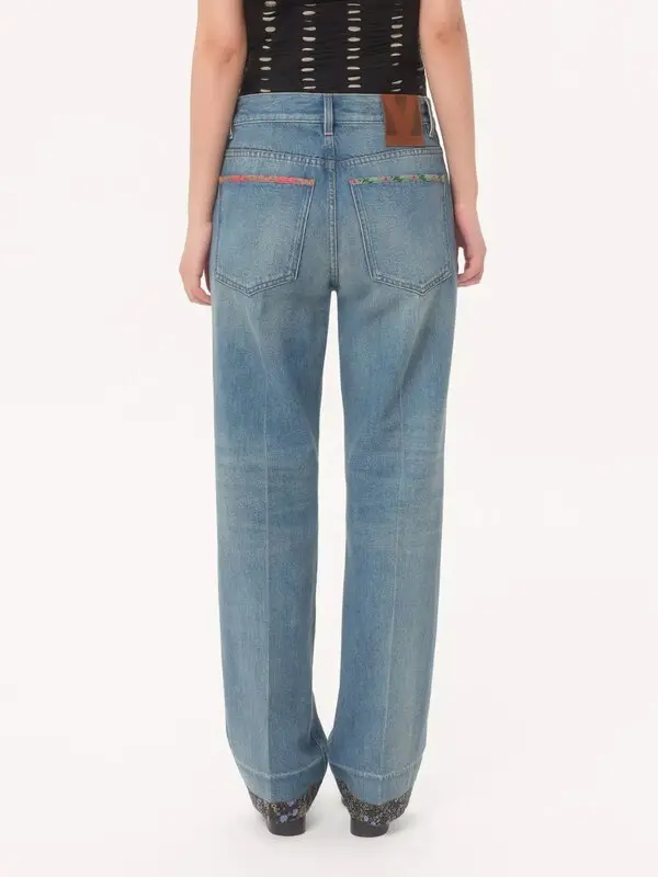 Valentino Garavani Medium Denim Trousers With Floral Detail - Blue