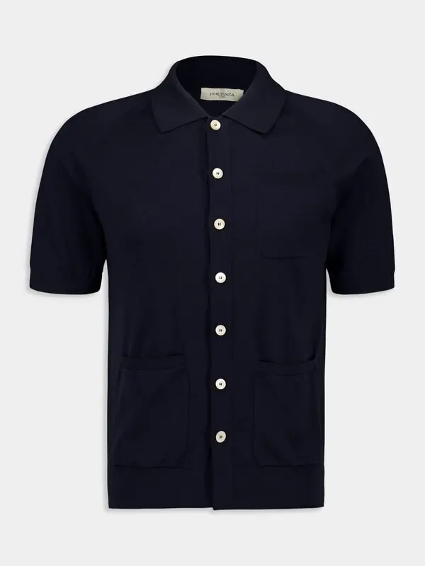 PIACENZA CASHMERE 1733 Navy Short-sleeve Button-up Shirt - Blue