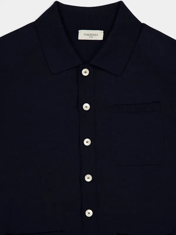 PIACENZA CASHMERE 1733 Navy Short-sleeve Button-up Shirt - Blue