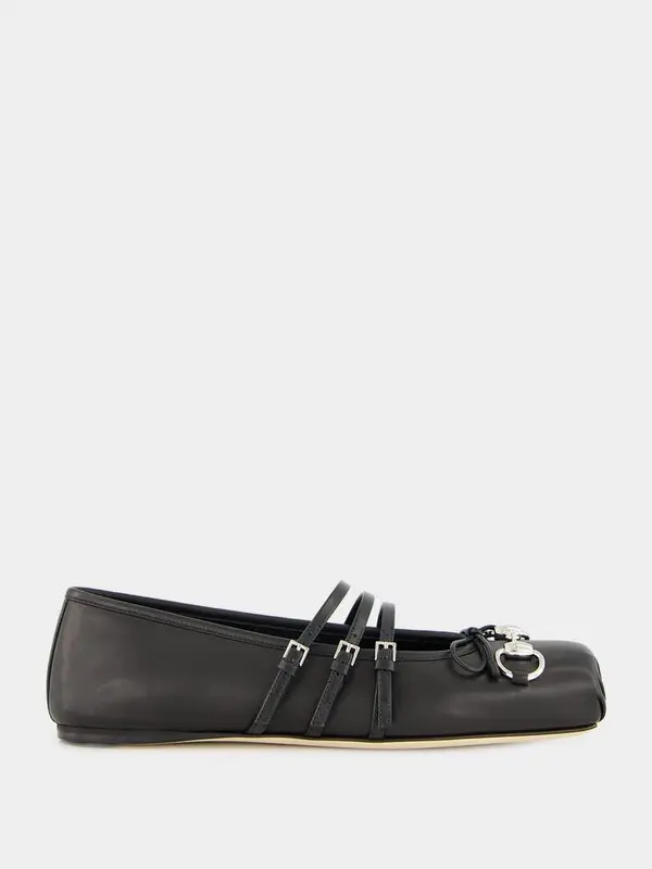 Gucci Leather Horsebit Ballet Flats - Black