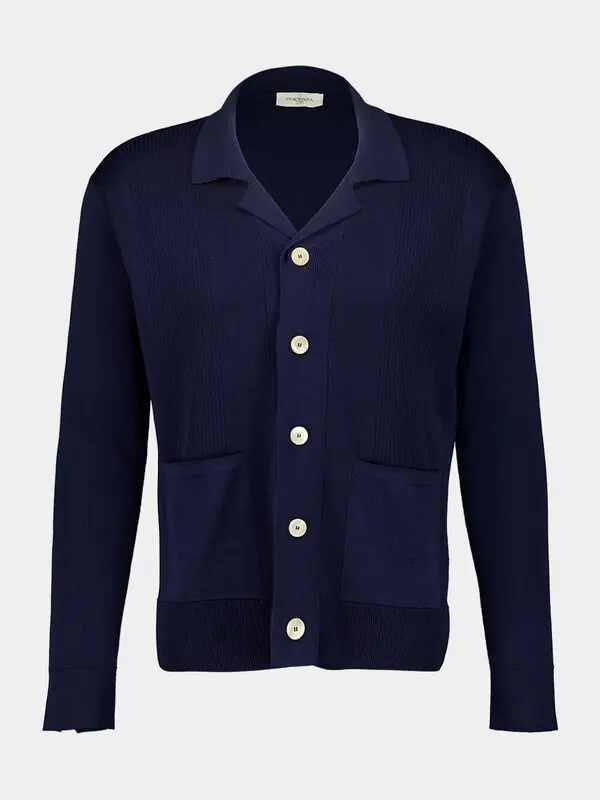 PIACENZA CASHMERE 1733 Navy Cotton Ribbed Collared Overshirt - Blue