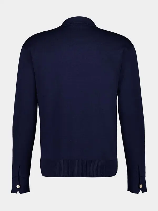 PIACENZA CASHMERE 1733 Navy Cotton Ribbed Collared Overshirt - Blue