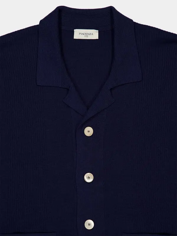 PIACENZA CASHMERE 1733 Navy Cotton Ribbed Collared Overshirt - Blue