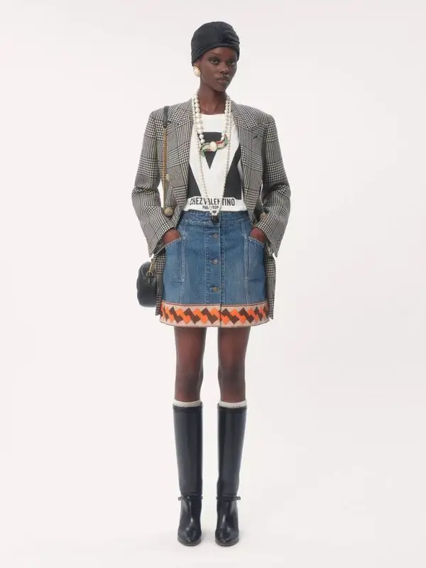 Valentino Garavani Denim Mini Skirt With Jacquard Trim - Blue