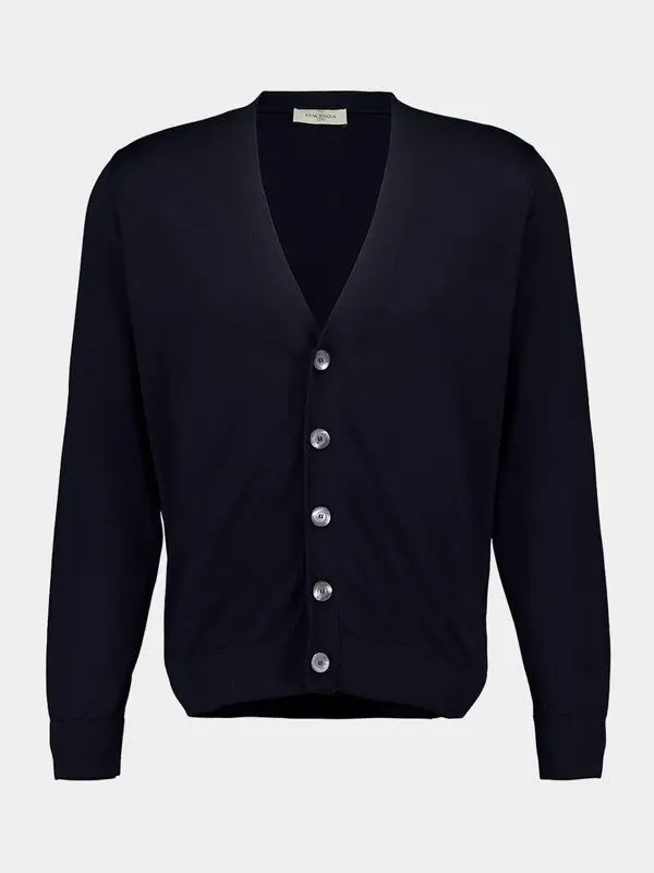 PIACENZA CASHMERE 1733 Navy V-neck Buttoned Cotton Cardigan - Blue