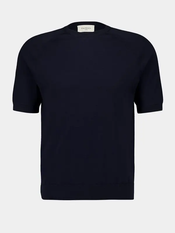 PIACENZA CASHMERE 1733 Navy Short-sleeve Cotton Jumper - Blue