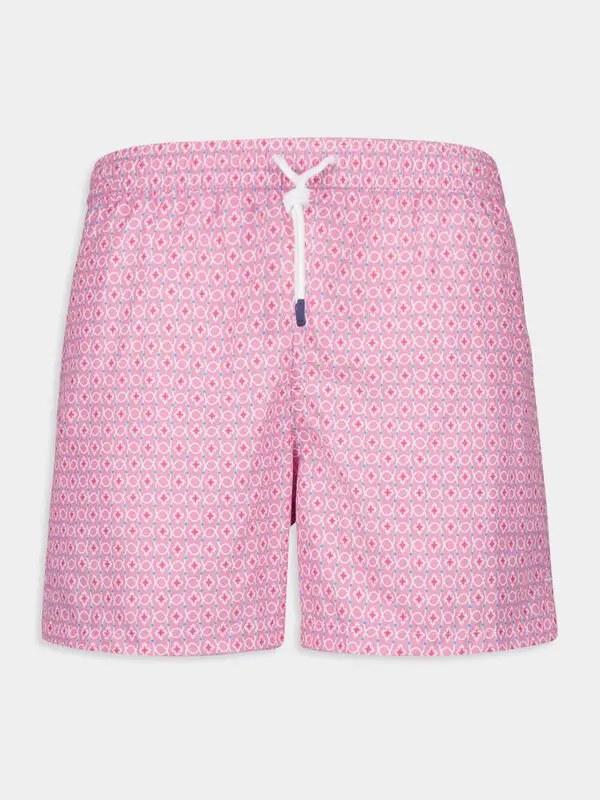 Fedeli Madeira Vintage Pattern Sustainable Swim Trunk - Pink