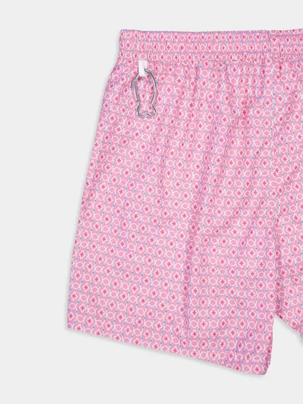 Fedeli Madeira Vintage Pattern Sustainable Swim Trunk - Pink